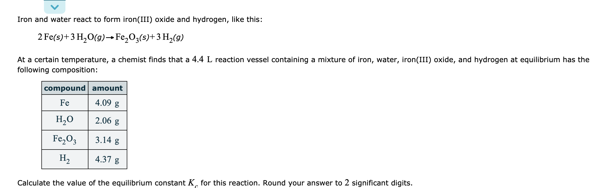 Solved Iron and water react to form iron(III) oxide and | Chegg.com