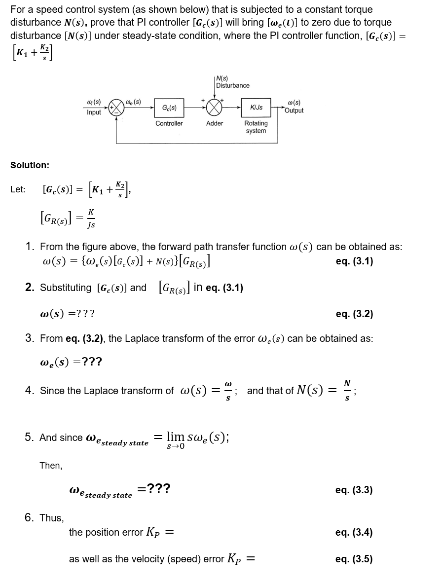 Solved For a speed control system (as shown below) that is | Chegg.com