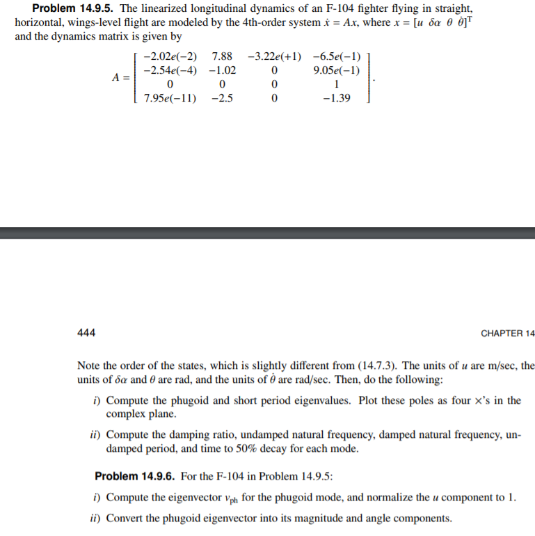 Problem 14.9.5. The linearized longitudinal dynamics | Chegg.com