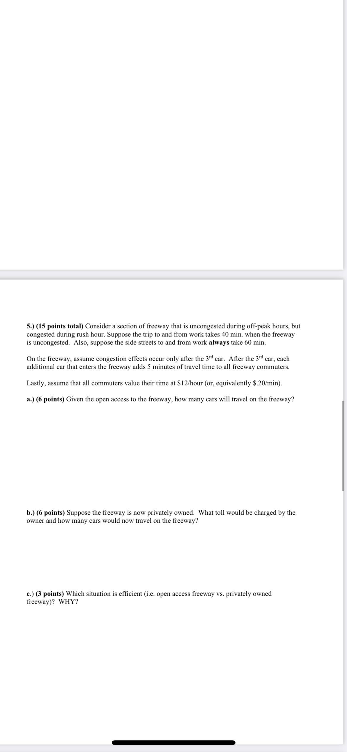 Solved 5.) (15 points total) Consider a section of freeway | Chegg.com