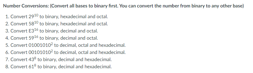 Solved Number Conversions: (Convert all bases to binary | Chegg.com