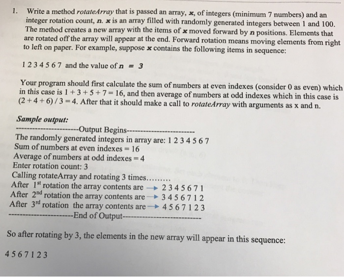 Solved 1. Write a method rotateArray that is passed an | Chegg.com