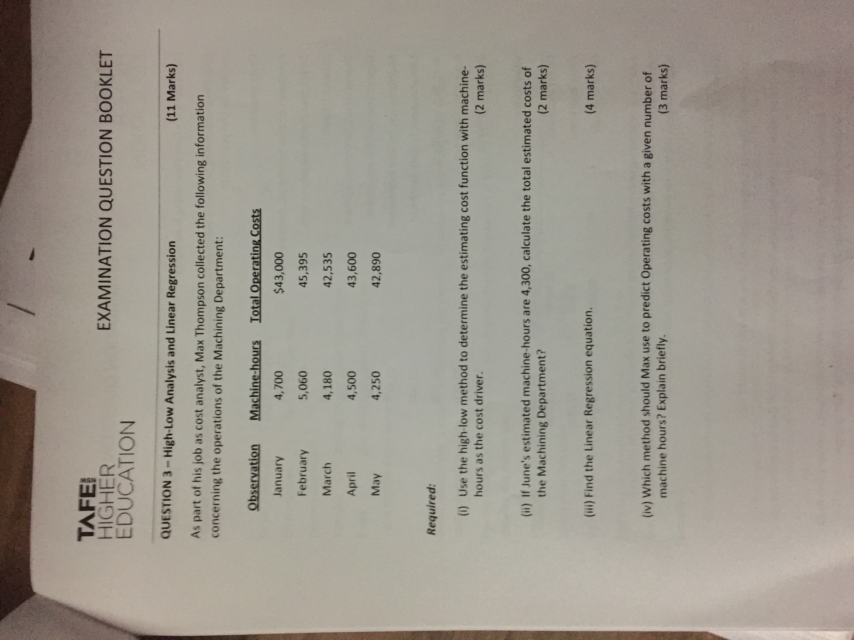 Solved TAFEI HIGHER EDUCATION EXAMINATION QUESTION BOOKLET | Chegg.com