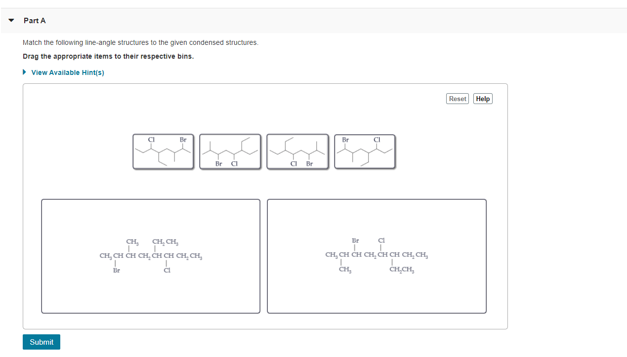 Solved Part A Match the following line-angle structures to | Chegg.com