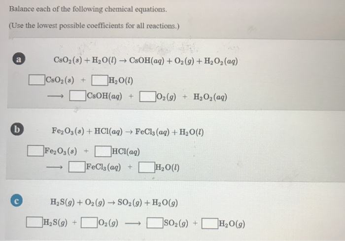 Solved Balance each of the following chemical equations. | Chegg.com