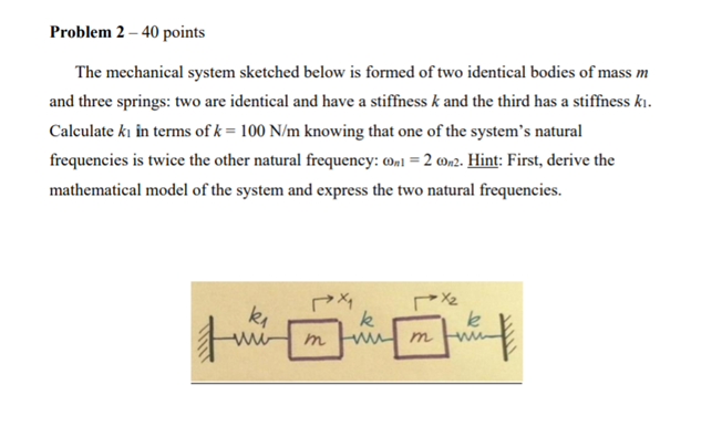 Solved Problem 2 - 40 points The mechanical system sketched | Chegg.com