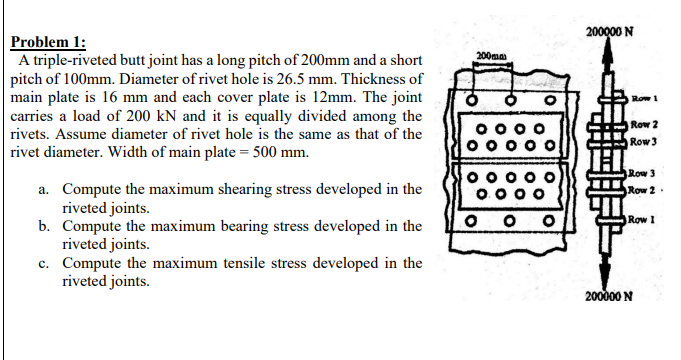 Solved 200000 N 200mm Row 1 Row 2 Row 3 Problem 1: A | Chegg.com