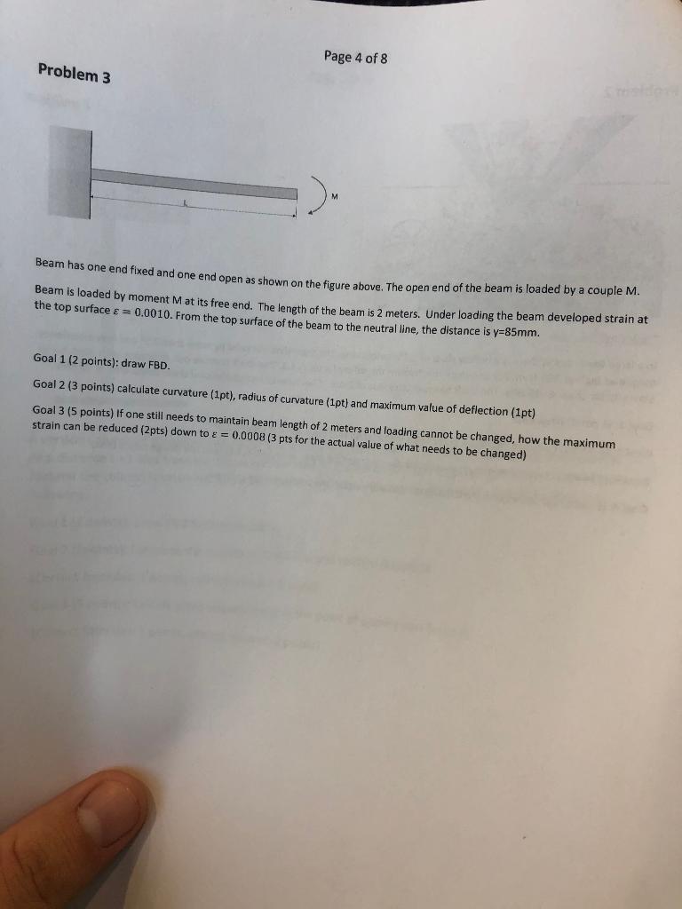Solved Page 4 of 8 Problem 3 Beam has one end fixed and one | Chegg.com