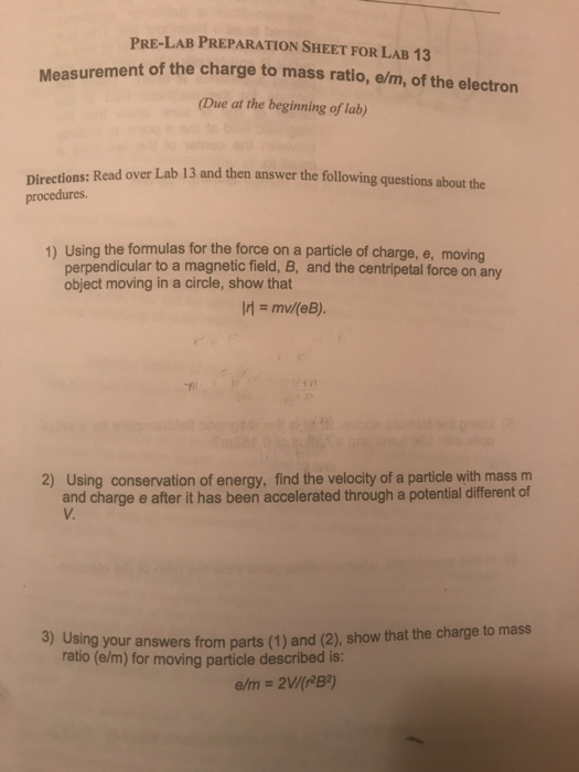Solved PRE-LAB PREPARATION SHEET FOR LAB 13 rement of the | Chegg.com