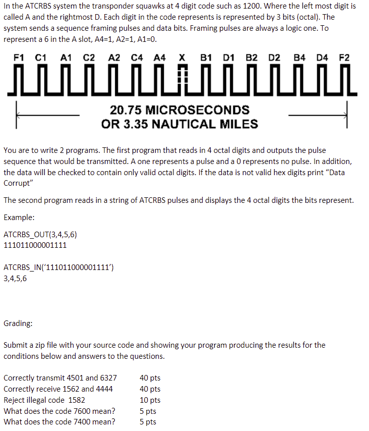 Solved In the ATCRBS system the transponder squawks at 4 | Chegg.com