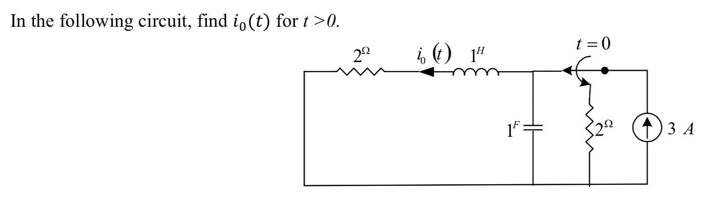 Solved In the following circuit, find i, (t) for t >0. t=0 | Chegg.com