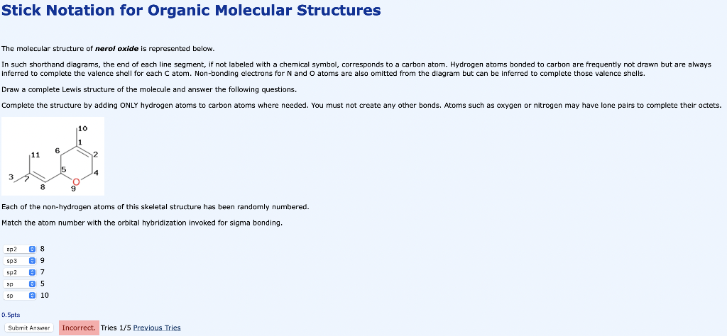 Solved Stick Notation for Organic Molecular Structures The | Chegg.com