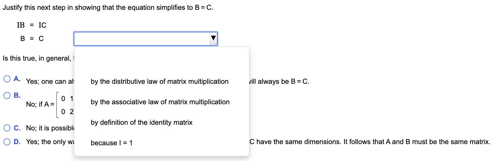 Solved Suppose AB=AC, where B and C are n×p matrices and A | Chegg.com