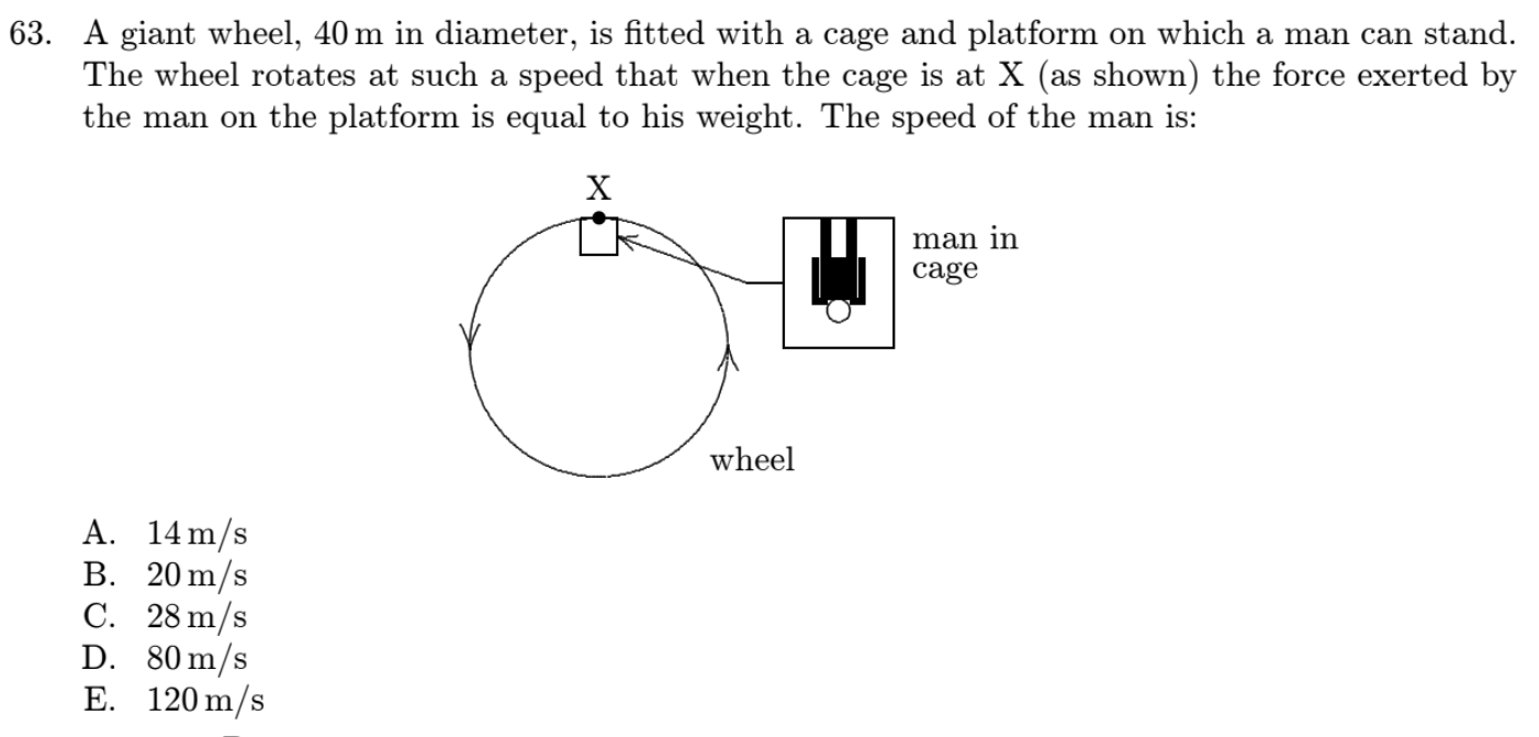 Solved 33. A giant wheel, 40 m in diameter, is fitted with a | Chegg.com