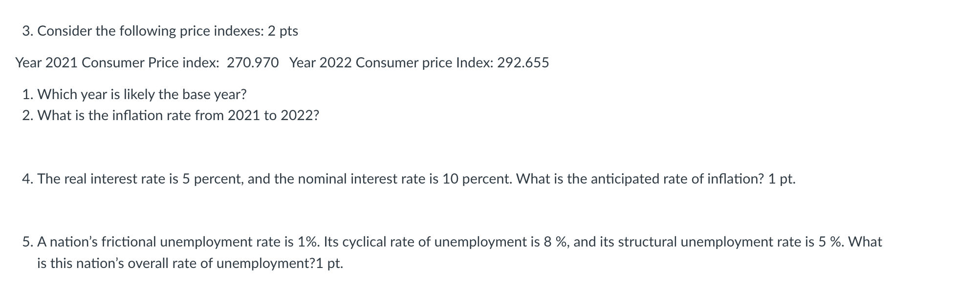 Solved 3. Consider the following price indexes: 2 pts Year | Chegg.com