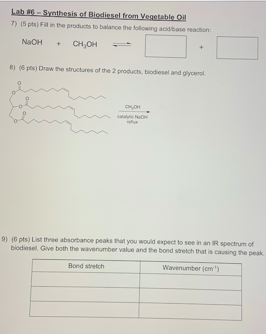 Solved Lab #6 - Synthesis of Biodiesel from Vegetable Oil 7) | Chegg.com