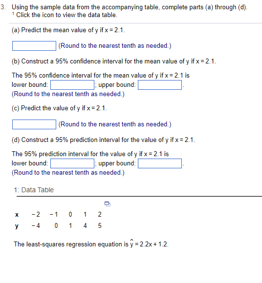 Solved Using the sample data from the accompanying table, | Chegg.com