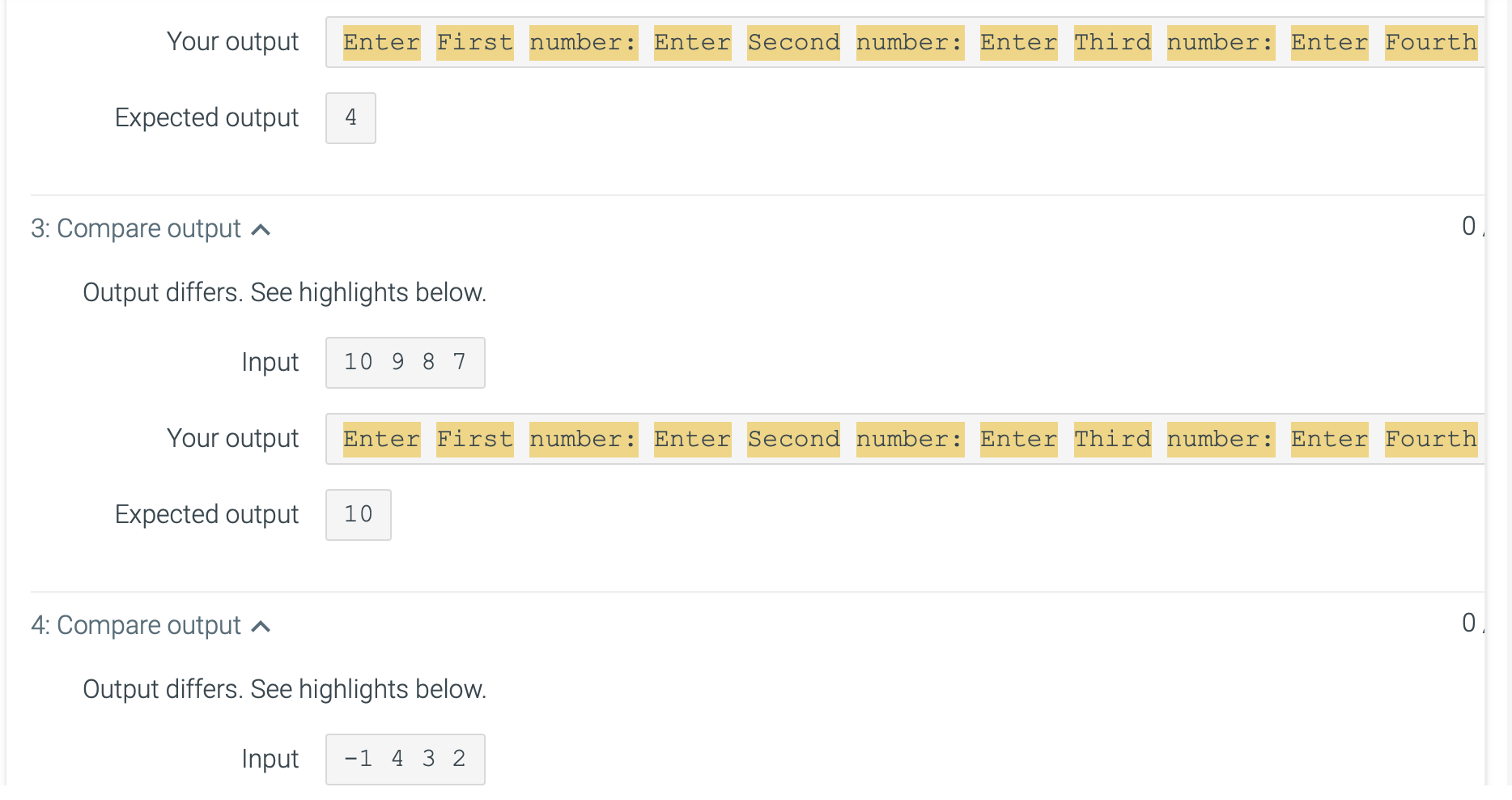 Solved 14.11 Lab 3a: Max Write a program to read in 4 | Chegg.com