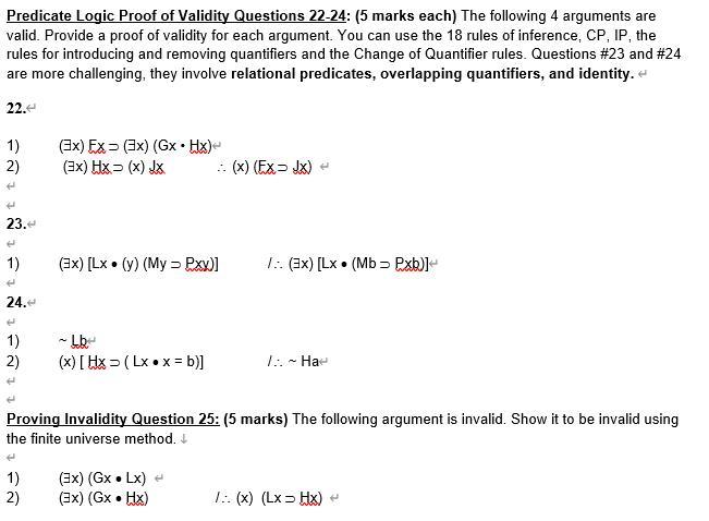 Predicate Logic Proof of Validity Questions 22-24: (5 | Chegg.com