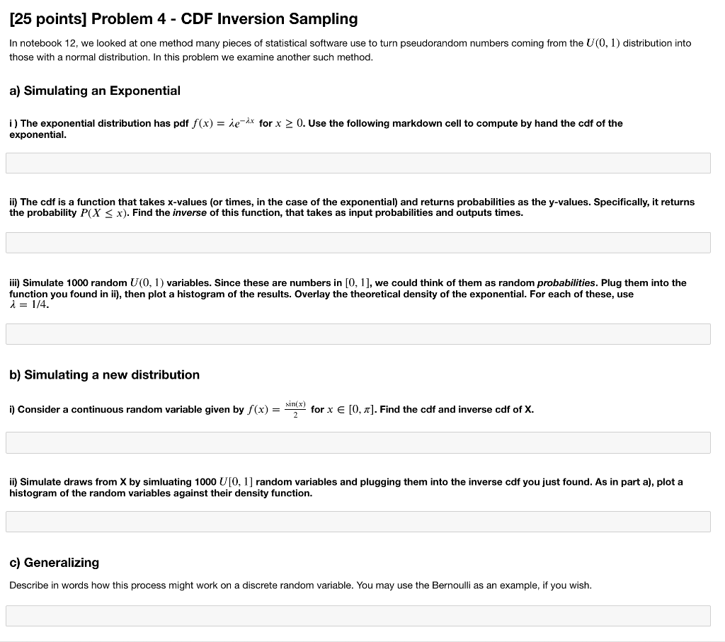 Solved [25 points] Problem 4 - CDF Inversion Sampling ers | Chegg.com