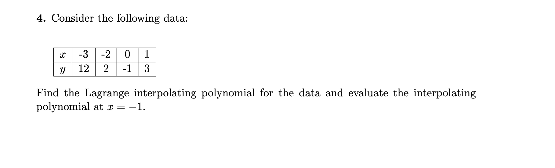 Solved 4. ﻿Consider the following data:Find the Lagrange | Chegg.com