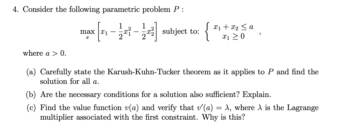 Solved 4. Consider the following parametric problem P : | Chegg.com