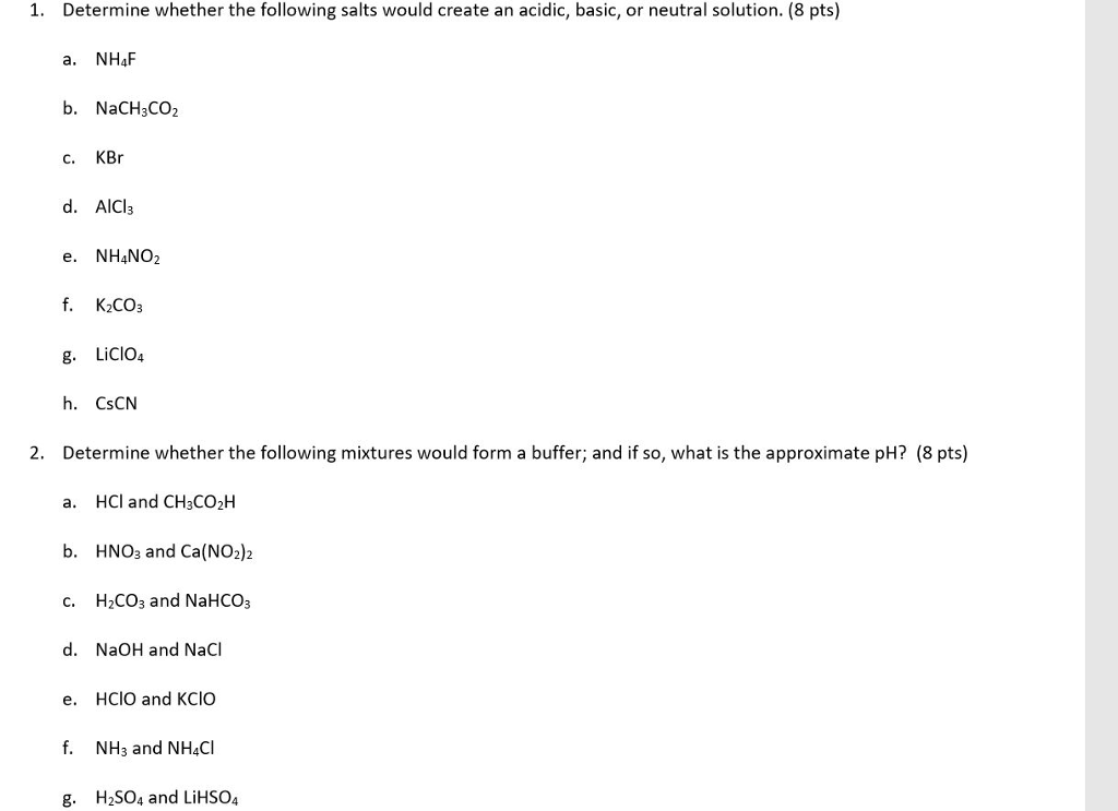 Solved Determine whether the following salts would create an | Chegg.com