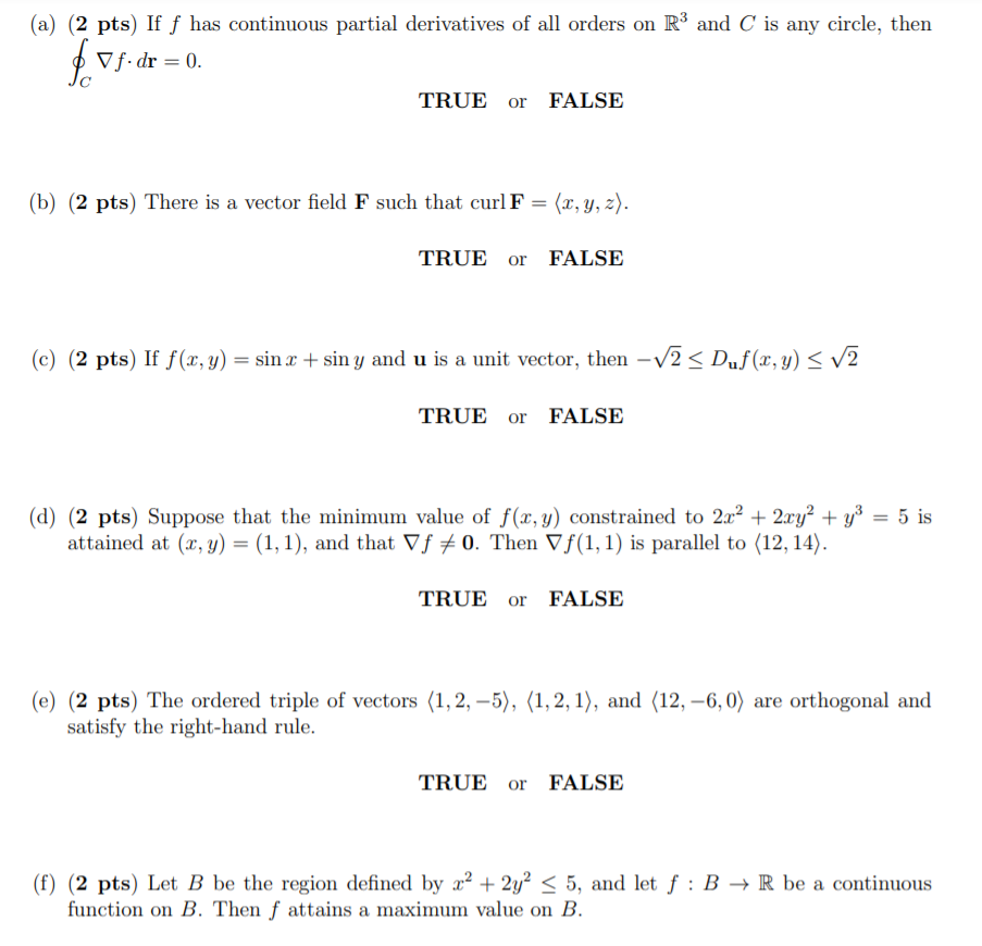 Solved (a) (2 pts) If f has continuous partial derivatives | Chegg.com