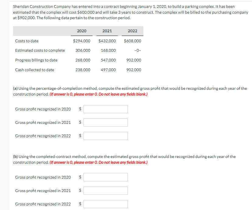Solved Sheridan Construction Company has entered into a | Chegg.com