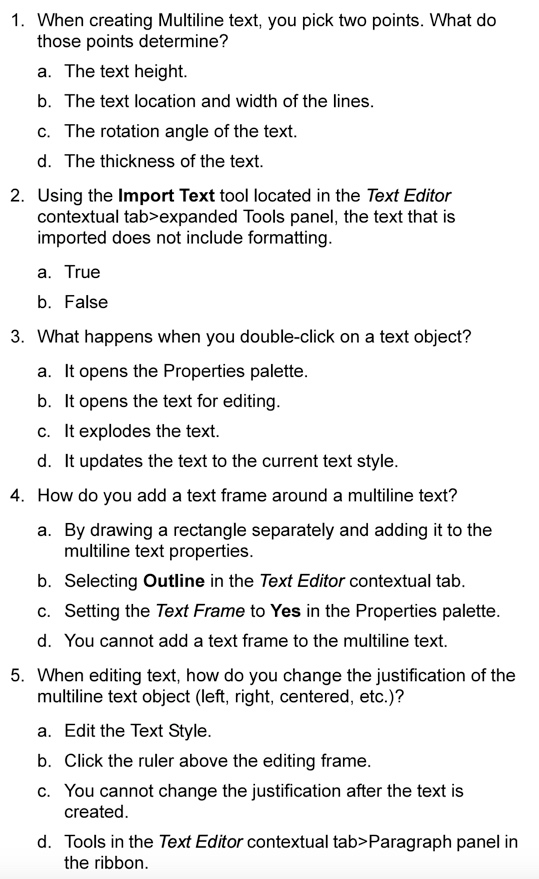 Solved 1. When creating Multiline text, you pick two points. | Chegg.com