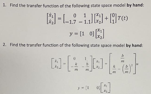 Solved 1. Find the transfer function of the following state | Chegg.com