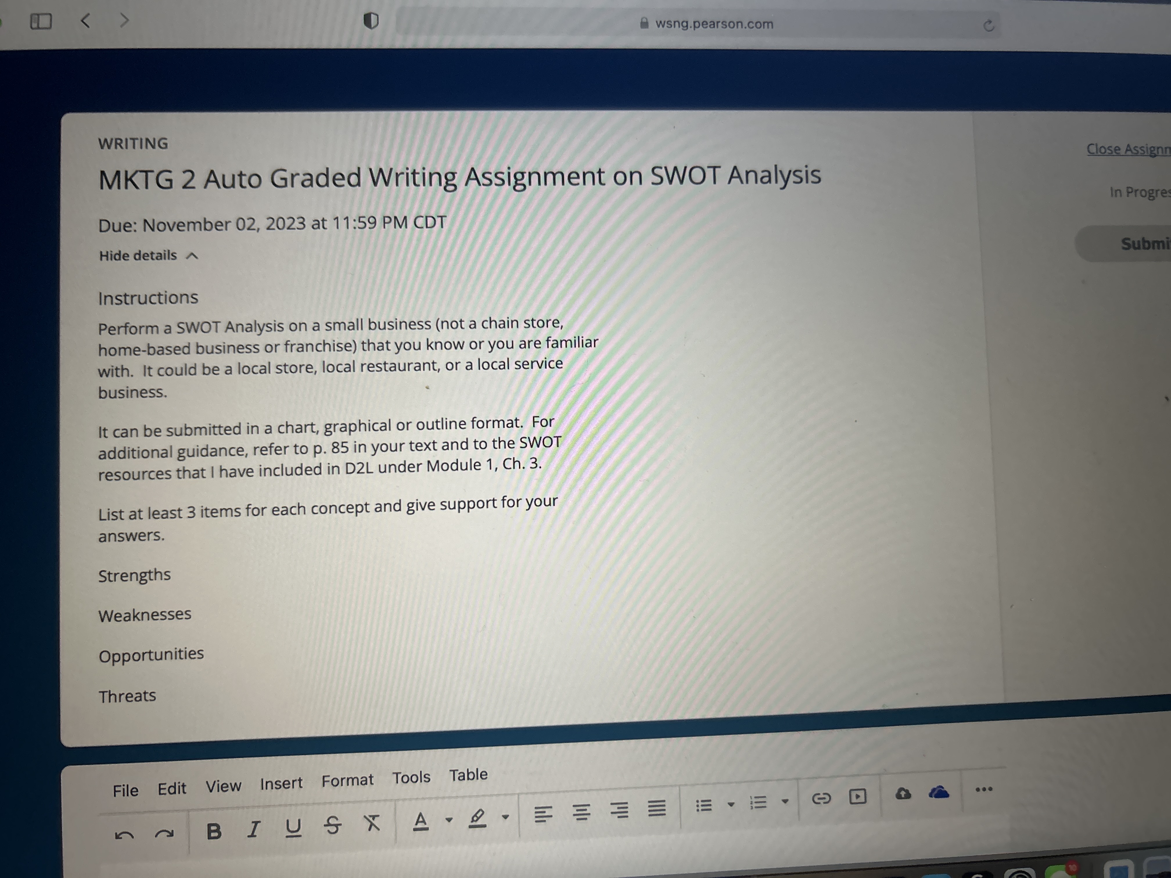 Solved MKTG 2 Auto Graded Writing Assignment on SWOT | Chegg.com