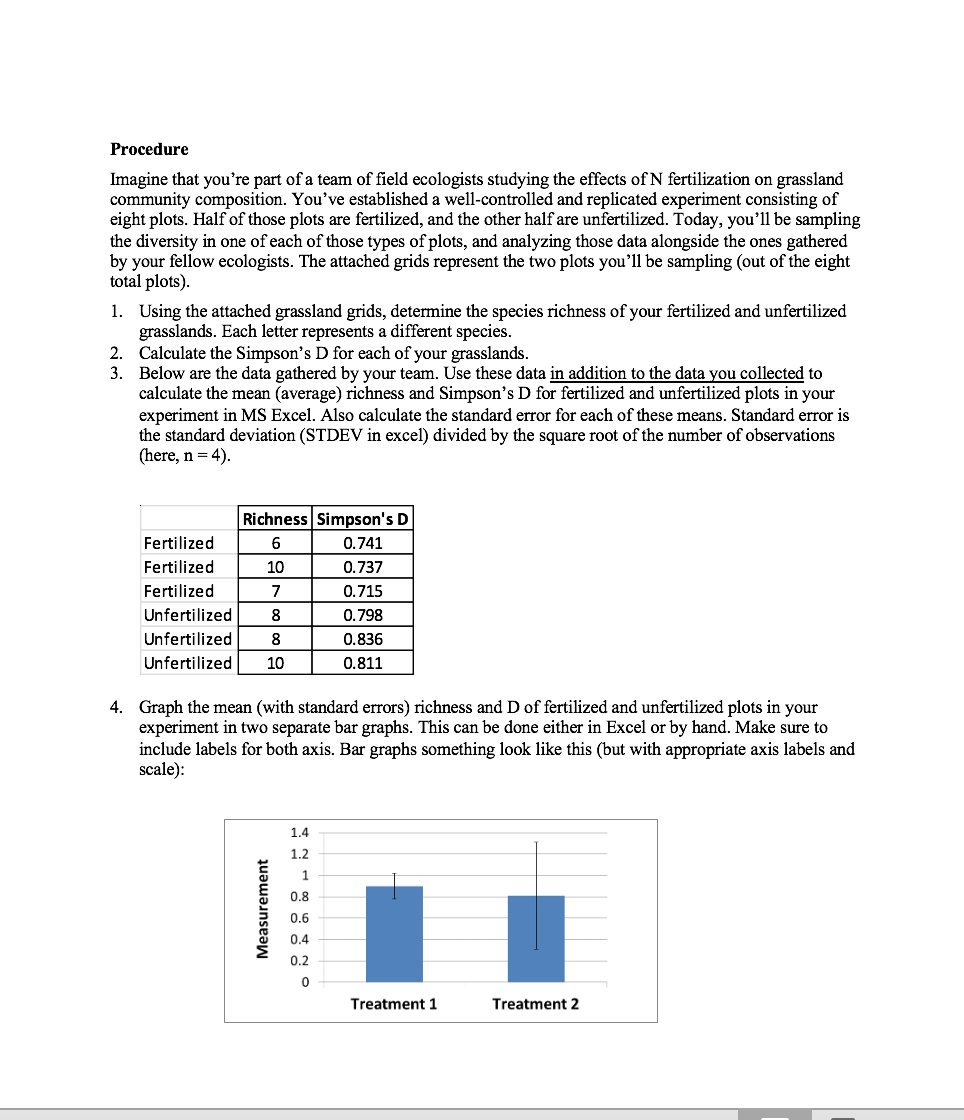 Lab 8. Estimating Biodiversity and Species-Area | Chegg.com