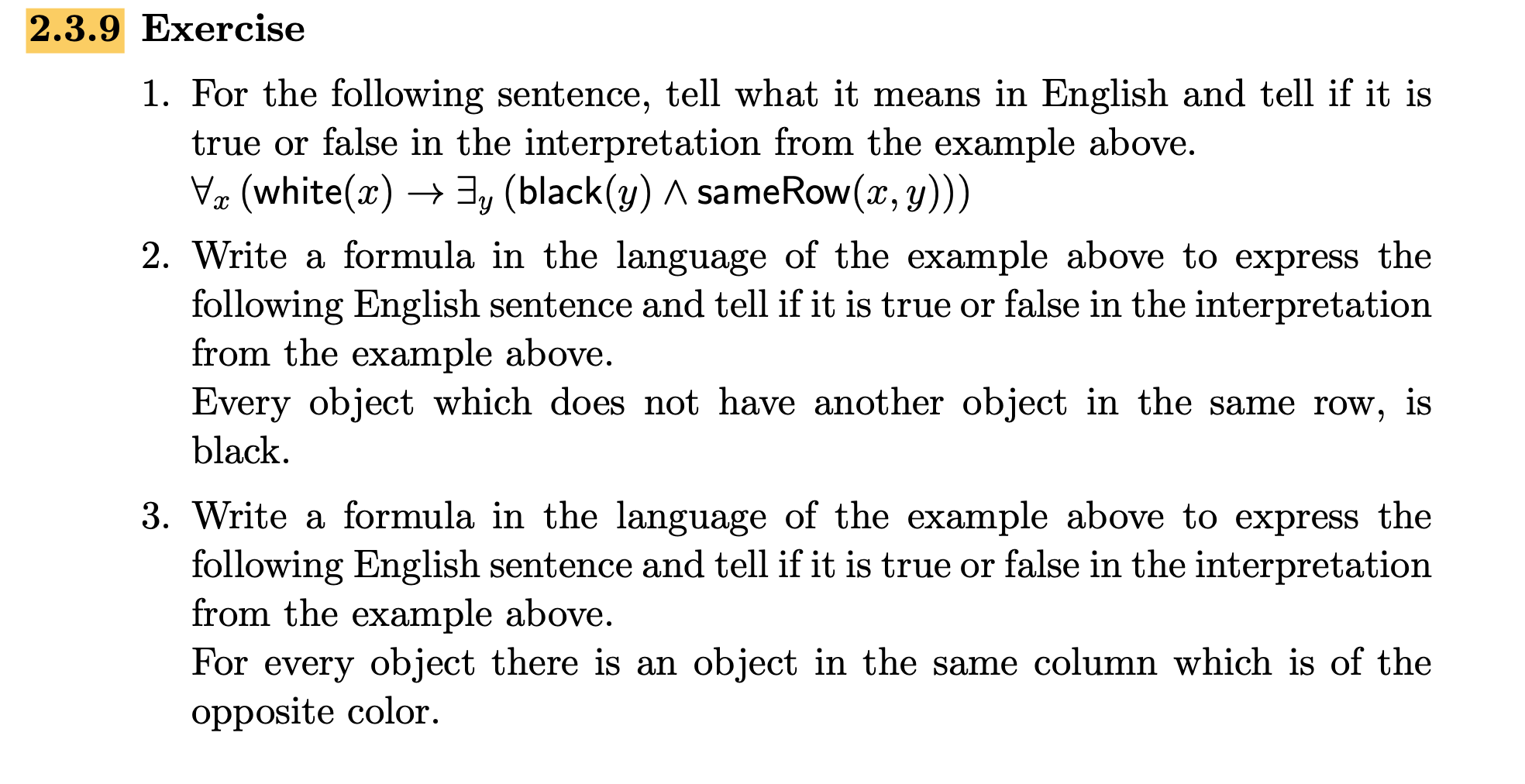Solved Exercise 1. For the following sentence, tell what it | Chegg.com