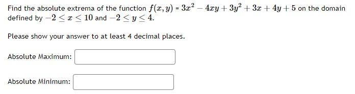 Solved Find the absolute extrema of the function | Chegg.com