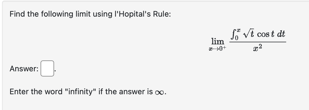 Solved Find the following limit using l'Hopital's | Chegg.com