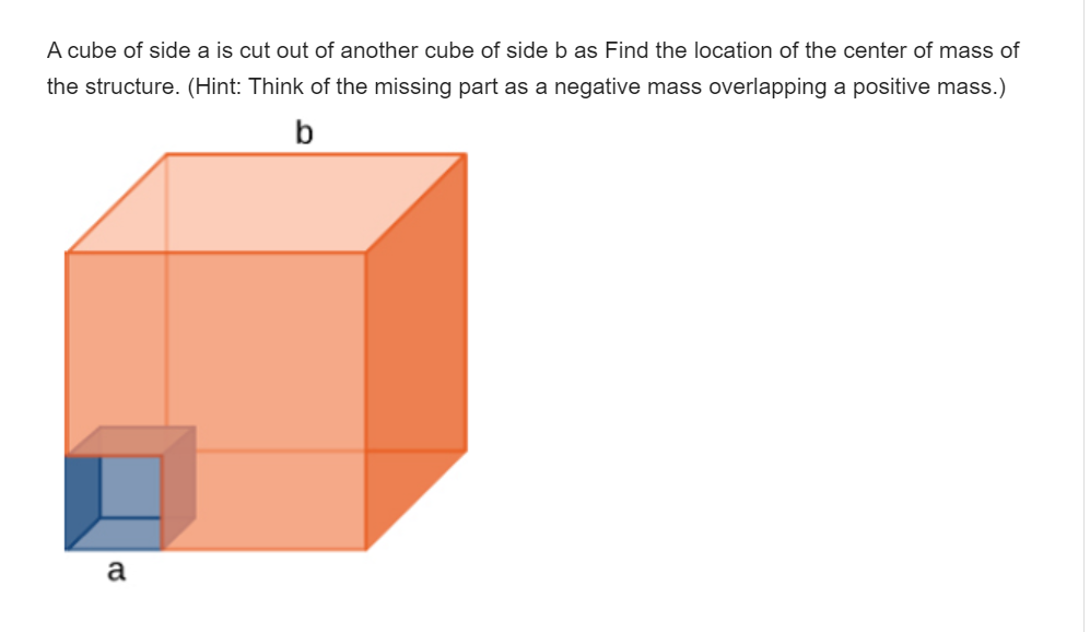 Solved A cube of side a is cut out of another cube of side b | Chegg.com