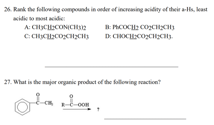 Solved 26. Rank the following compounds in order of | Chegg.com
