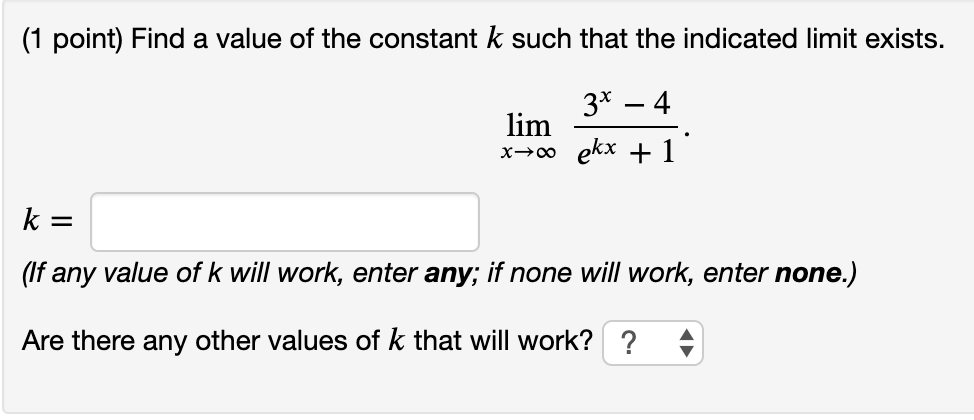 Solved (1 point) Find a value of the constant k such that | Chegg.com