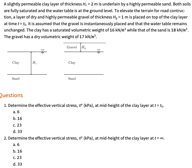 Solved A slightly permeable clay layer of thickness Hc 2 m | Chegg.com