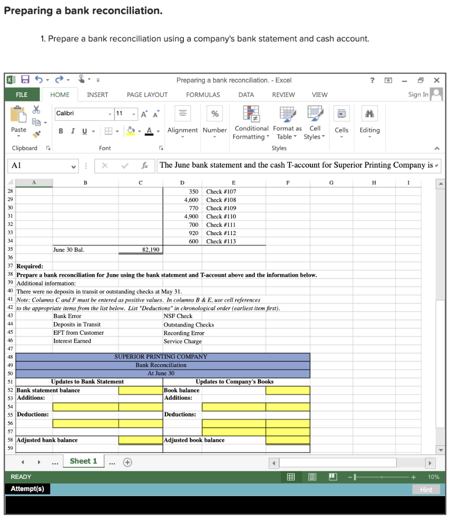 Solved Prepare a bank reconciliation using a company's bank | Chegg.com