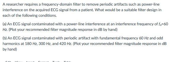 Solved A researcher requires a frequency-domain filter to | Chegg.com