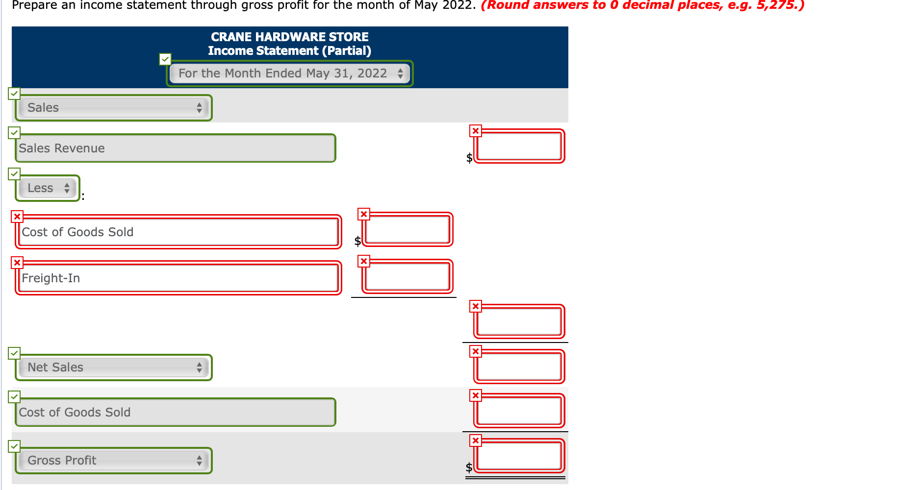 Solved Problem 5-01A Crane Hardware Store completed the | Chegg.com