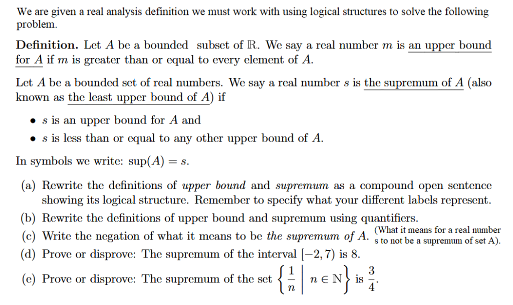 Solved We are given a real analysis definition we must work | Chegg.com