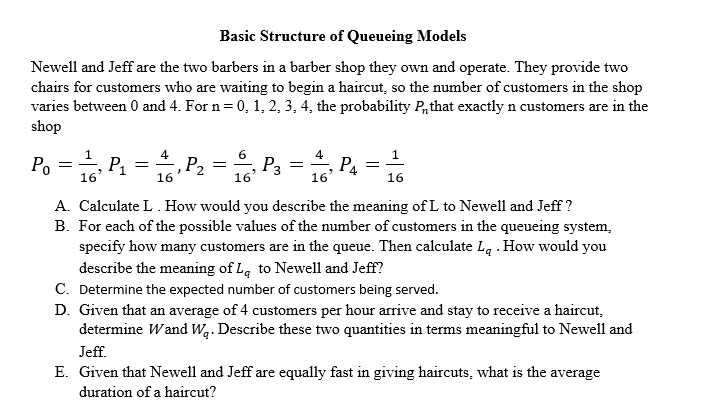 Solved 4 4 6 = 16 Pz = 16 Basic Structure of Queueing Models | Chegg.com