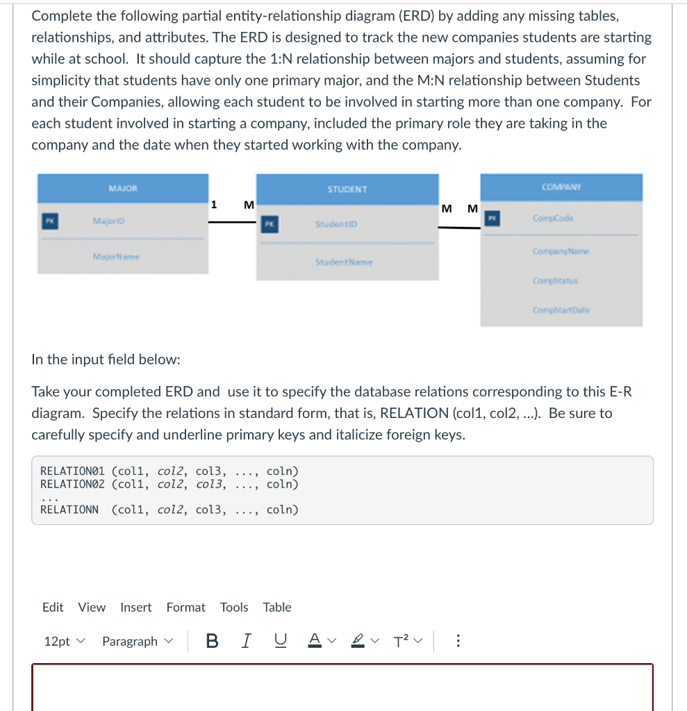 Solved Complete the following partial entity-relationship | Chegg.com