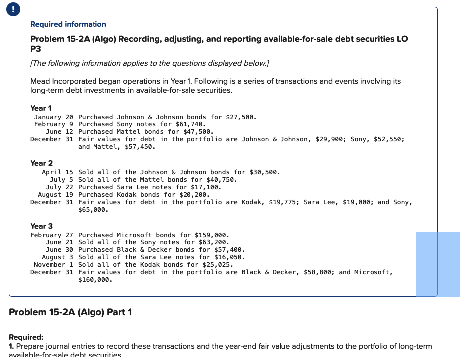 Solved Required information Problem 15-2A (Algo) Recording, | Chegg.com