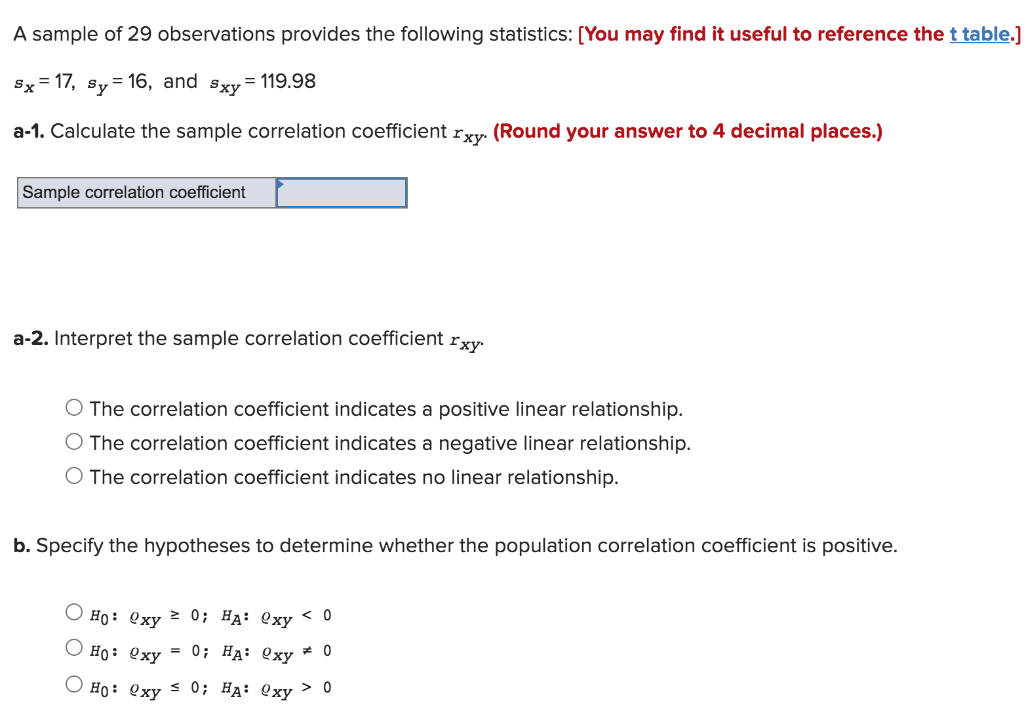 Solved A sample of 29 observations provides the following | Chegg.com