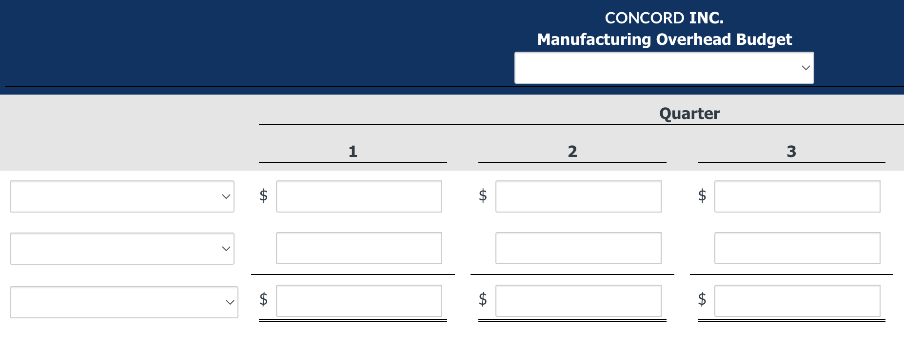 Solved For Concord Inc., variable manufacturing overhead | Chegg.com