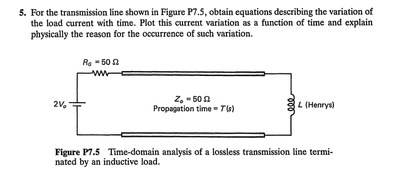 Solved 5. For the transmission line shown in Figure P7.5, | Chegg.com